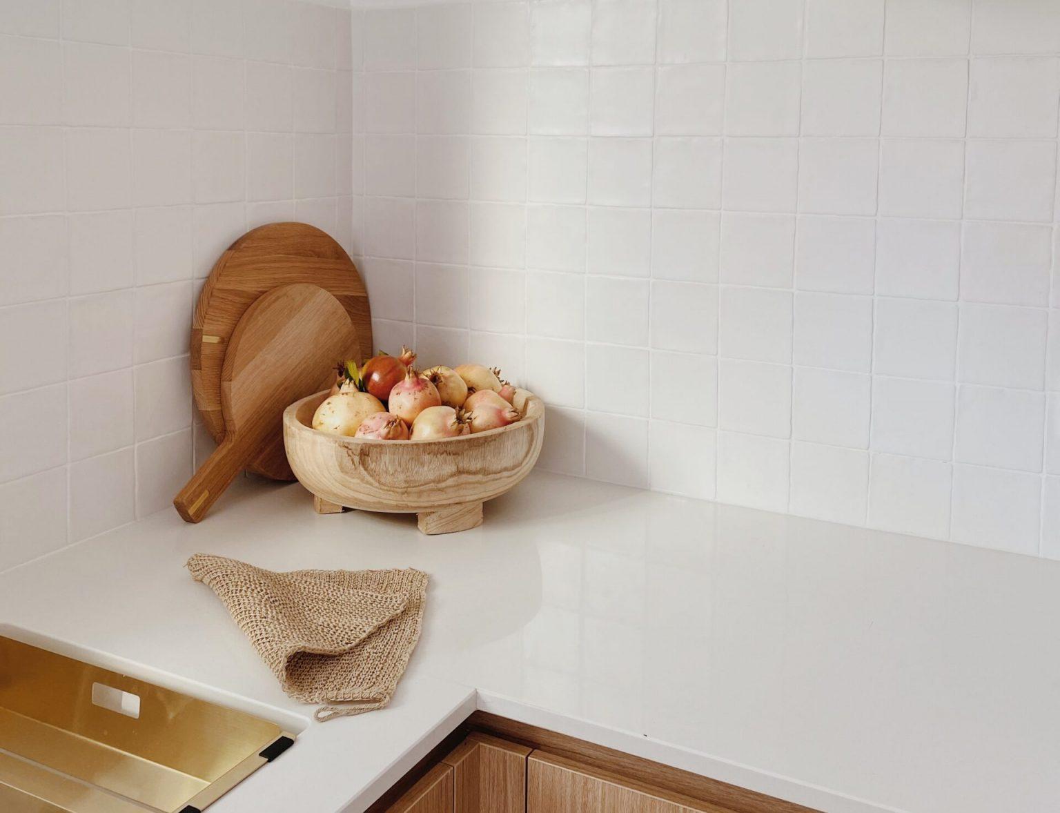 Warm and organic kitchen design featuring our white handmade square ...